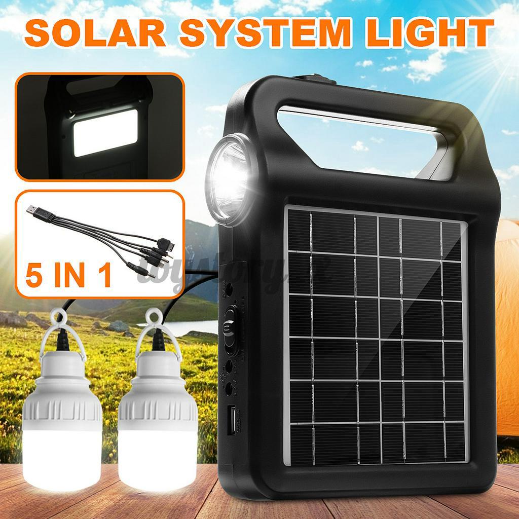 Emergency Solar Panel Generator System Kit Lamp Light Outdoor Camping ...