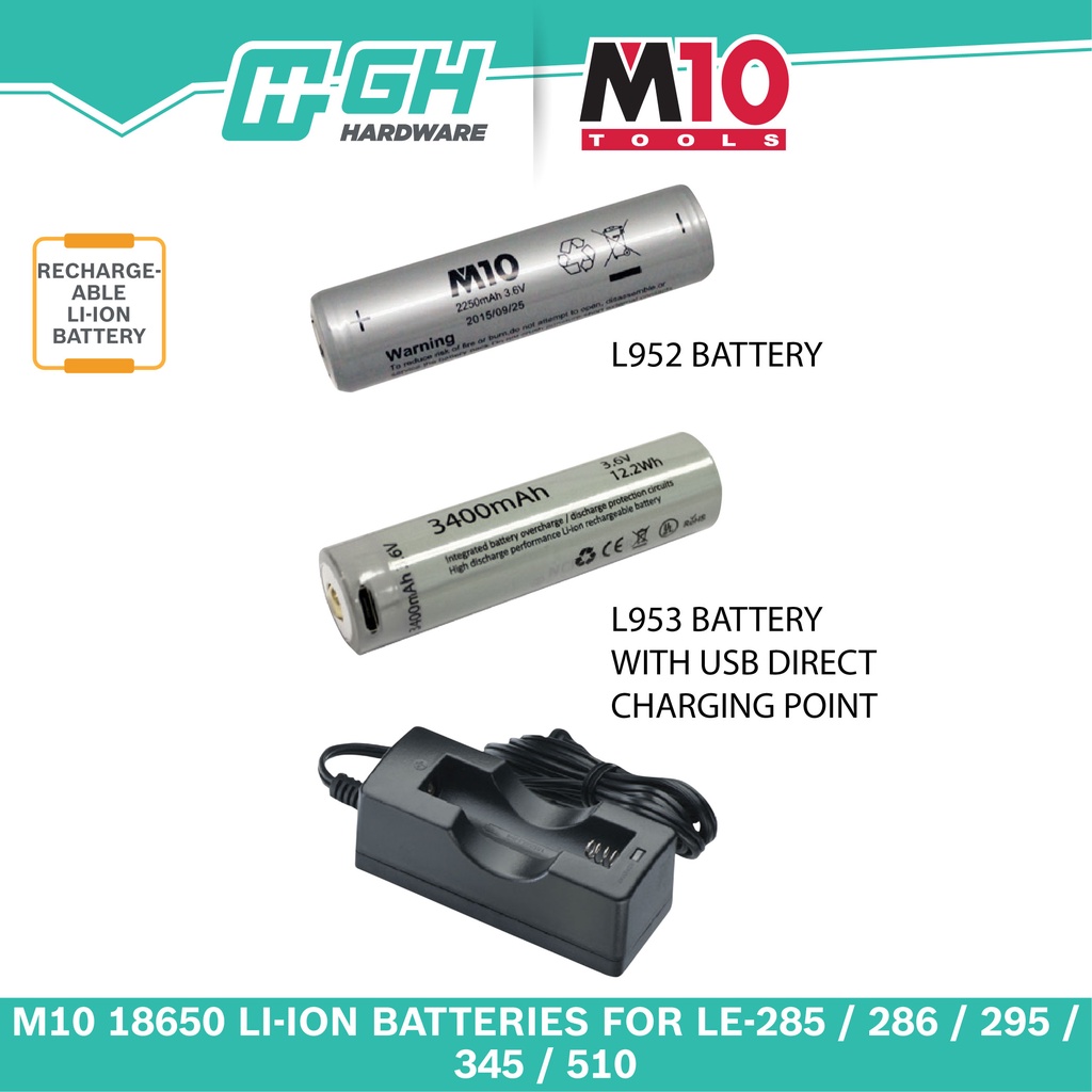 [ GH HARDWARE ] M10 18650 Li-Ion Batteries For LE 285 / 286 / 295 / 345 ...