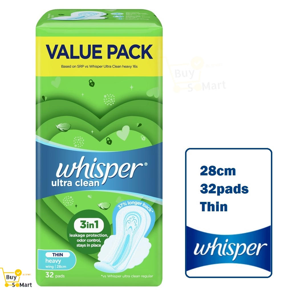 Whisper Ultra clean Thin Heavy Wing Sanitary Pads (28cm x 32pads ...