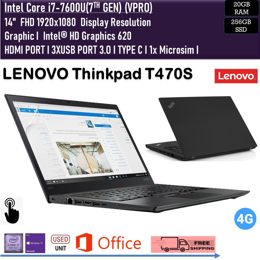 LENOVO THINKPAD T470S 14"FHD TOUCH SCREEN ULTRABOOK INTEL CORE i7(7TH ...