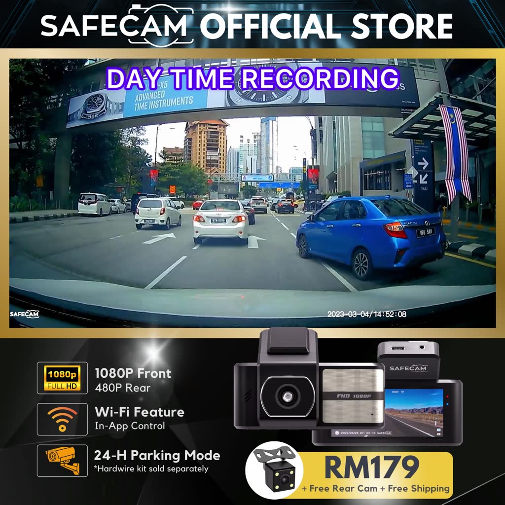 SAFECAM V20 Pro Front Rear Cam Dual Cameras Full HD 1080P WIFI Dashcam ...