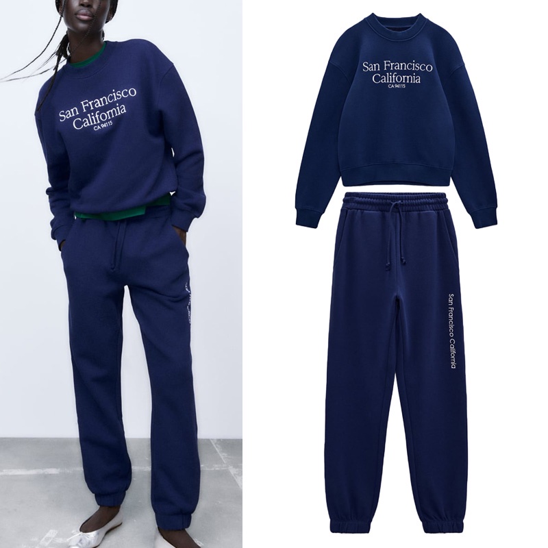 ZARA Autumn New Alphabet Embroidery Round Neck sweatshirts+jogging ...