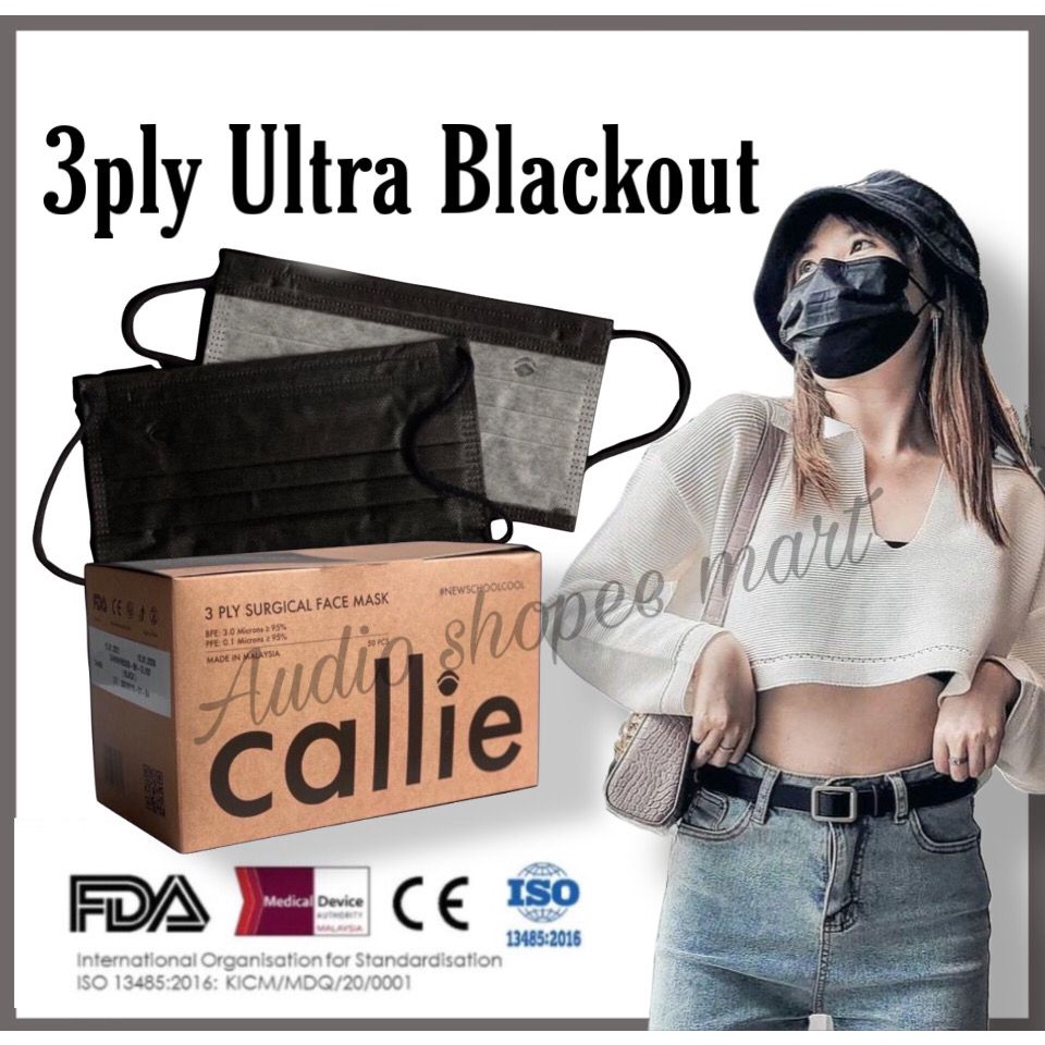 Ready Stock !! Callie 3Ply Surgical Face Mask Ultra Blackout 50pcs ...