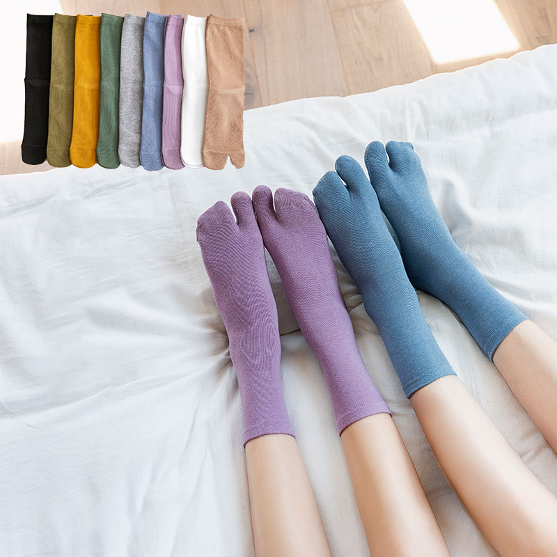 Novelty Couple Two-toe Solid Color Crew Socks Cotton Women Men Japanese ...