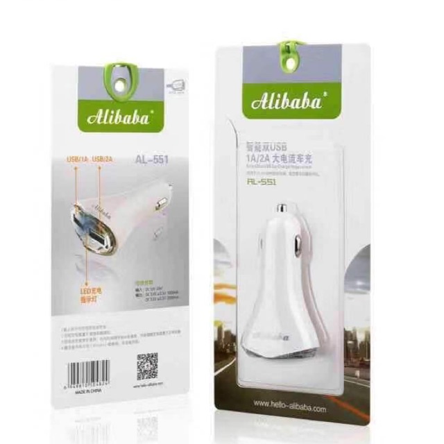 Alibaba 2in1 Smart Car Adapter 2 Port USB 1A/2A Fast Car Charger LED ...