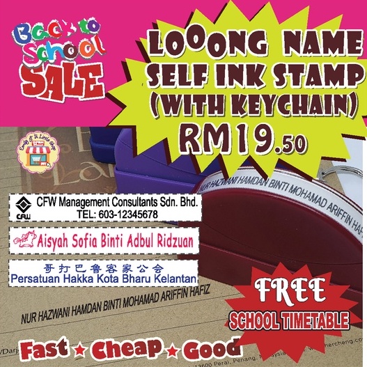 H2 Self inking Stamp (9 X 64) with keychain for long name Cop Nama untuk nama panjang | Shopee ...