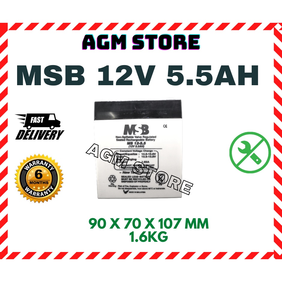 Bateri Kering Maintenance Free MSB 12V 5.5 AH 5.5AH Sealed Lead Acid Battery For Solar UPS MS 12 ...