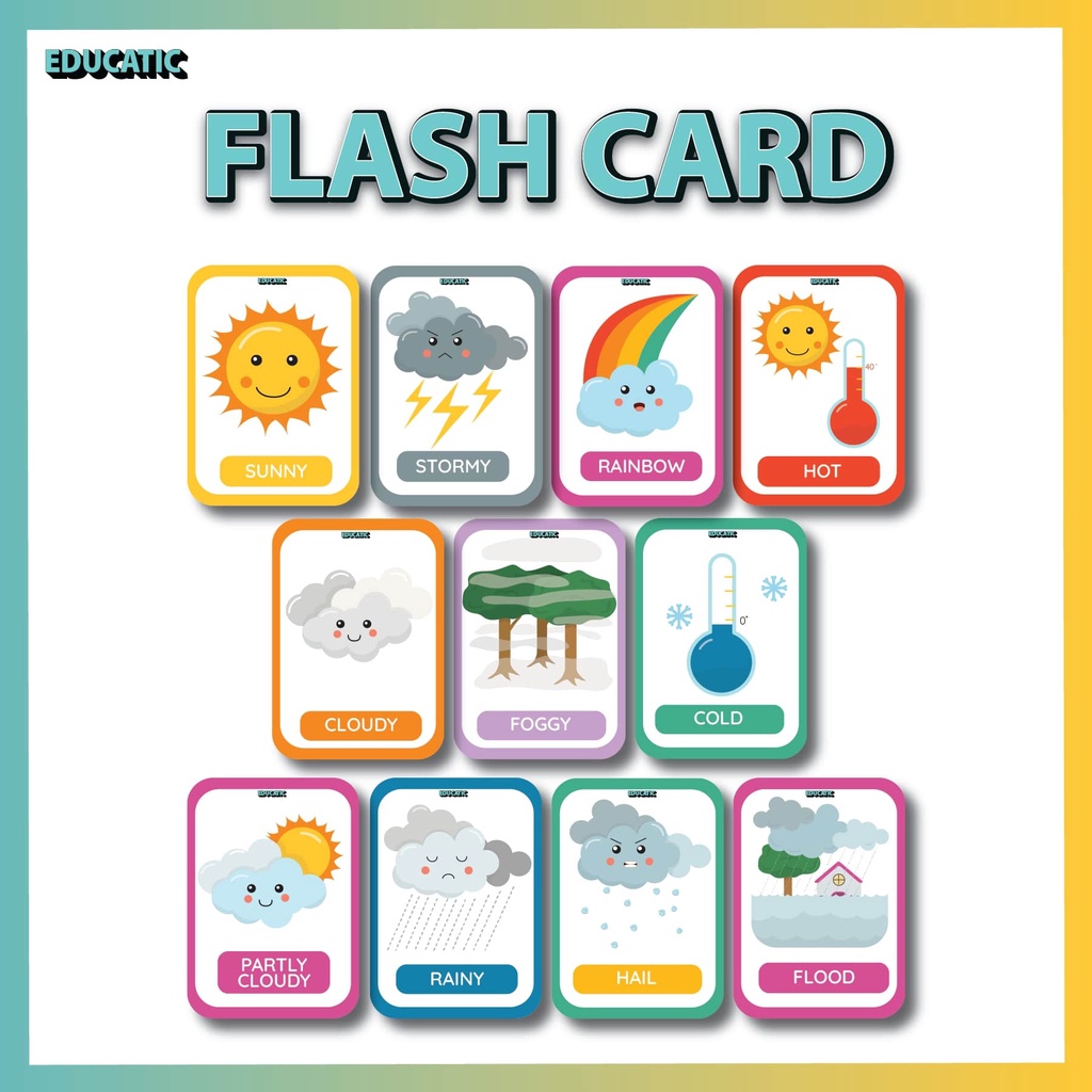 Flash Card Weather Early Learning For Kids | Flashcard Cuaca | Imej Yang Besar & Jelas | 16pcs ...