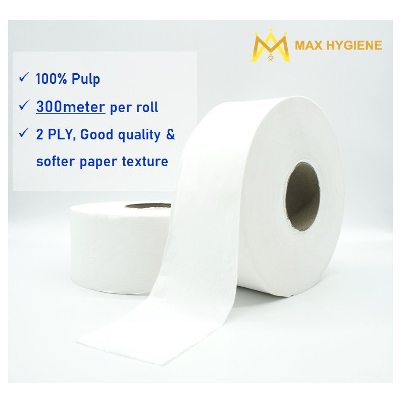[ PREMIUM ] Jumbo Roll Tissue Paper (1Ctn x 12 Rolls) / 100% Pulp / 300 ...