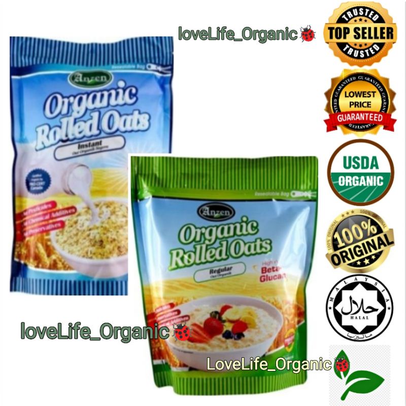 ANZEN ORGANIC INSTANT ROLLED OATS/REGULAR OATS 500G & 1KG | Shopee Malaysia