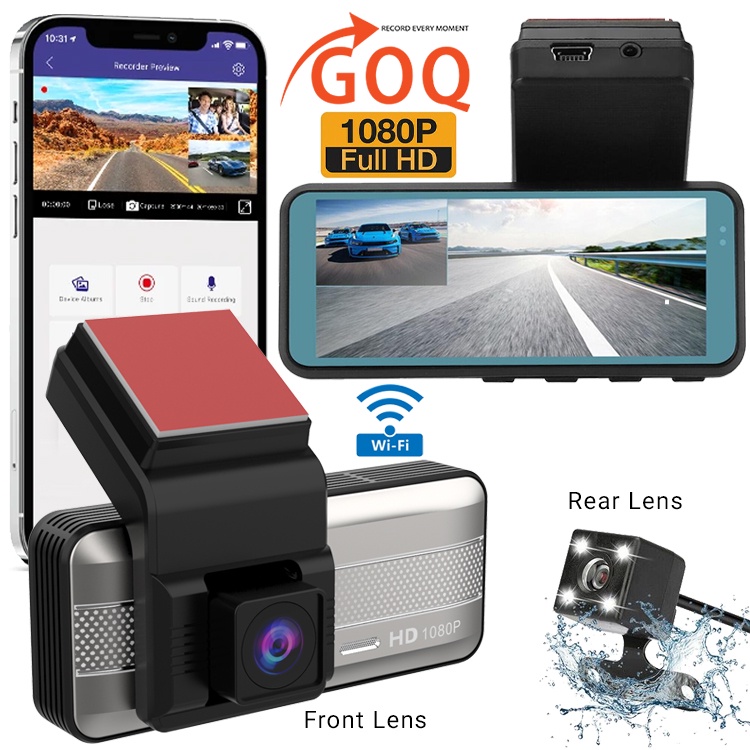 GOQ T711 Wifi Car Camera Recorder (Front and Back) Dual Lens Dashcam Video Cam Night Vision ...