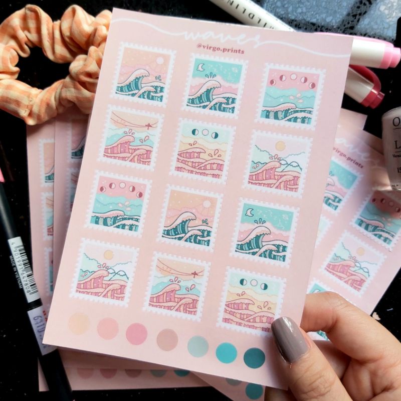 🌊Waves Stamp Sticker Sheet🌊 | Shopee Malaysia