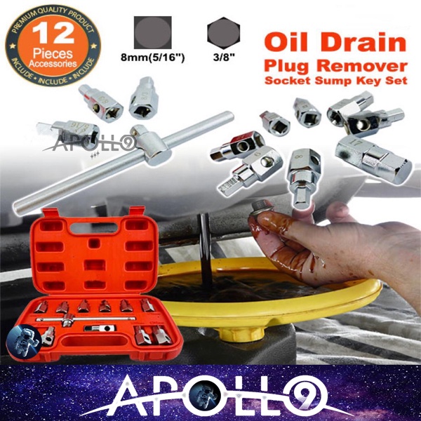 APOLLONINE - 12pcs 3/8 inch 10mm Oil Drain Plug Remover Socket Sump Key ...