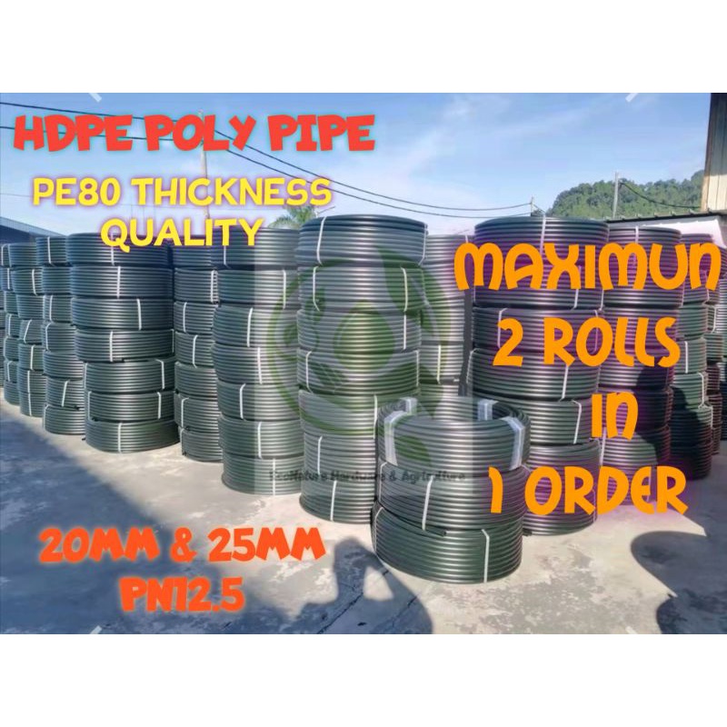 EcoNature Poly Pipe High Quality PE80 20MM & 25MM PN12.5 Non Sirim 100M HDPE Pipe | Shopee Malaysia