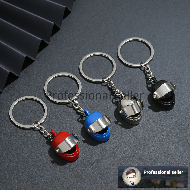 3D creative simulation helmet metal keychain car advertising key chain ...