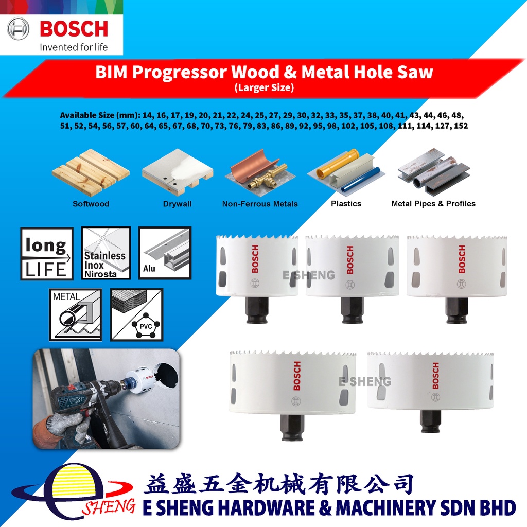 Bosch BIM Progressor Wood & Metal Hole Saw For Rotary Drill, Impact ...