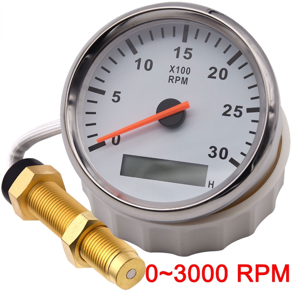 H 3000RPM Tachometer 85MM + Sensor Diesel Engine Marine Boat Car RPM ...