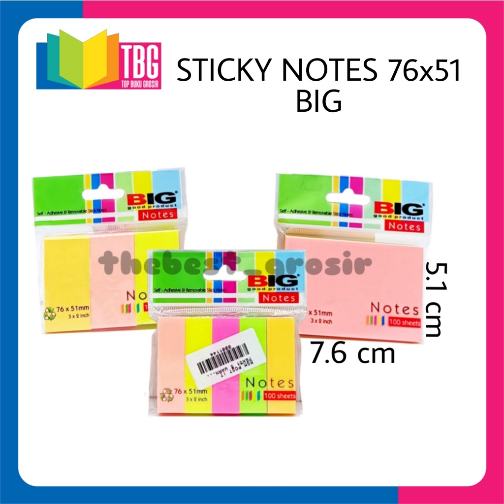 1 PAD (100 Sheets) STICK NOTE 76X51 BIG/MEMO NOTE/STICKY NOTES Color ...