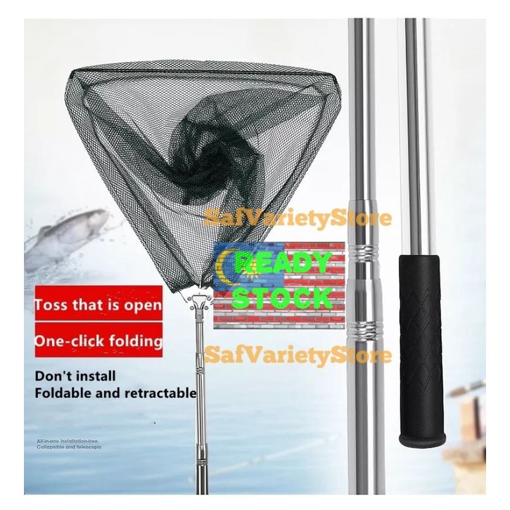 SAF FISHING LANDING NET 1.8m Penyauk Ikan Stainless steel triangle ...