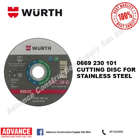 WURTH Accessories 0669 230 101 Cutting Disc for Stainless Steel 100 x 1 ...