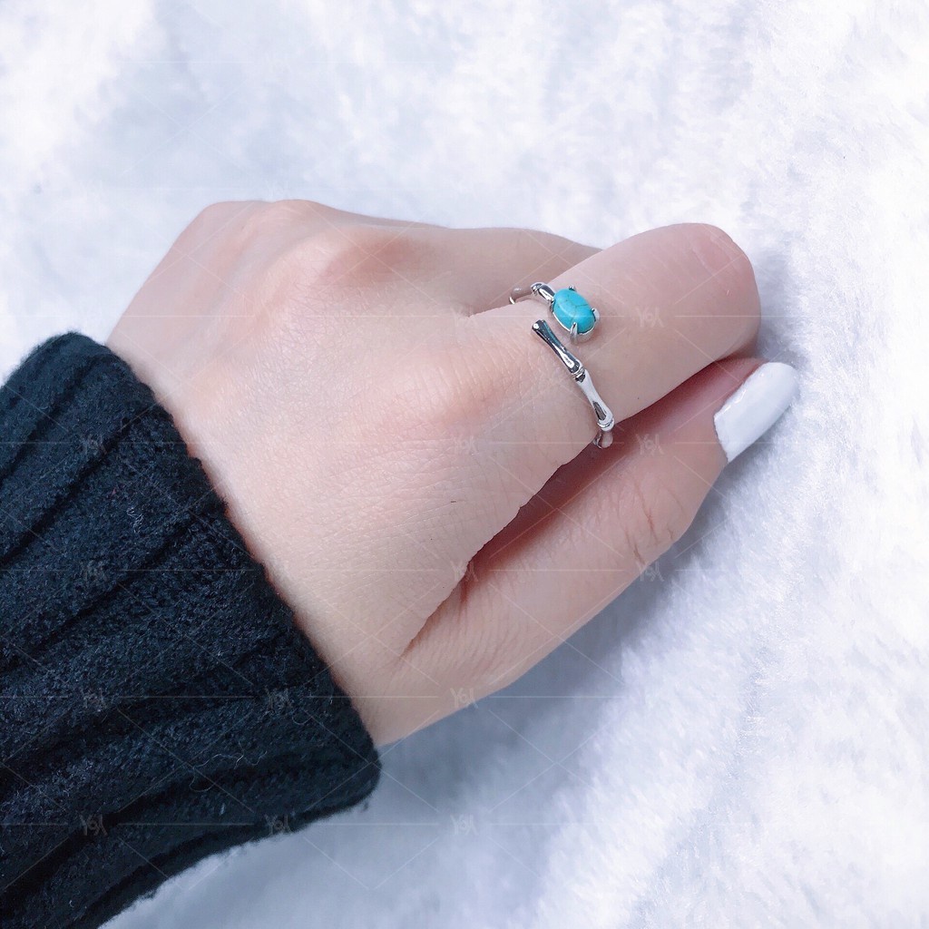 Original Turquoise Bamboo Open Ring Punk Style Retro Time Gemstone Ring Blue Ring INs S925 ...