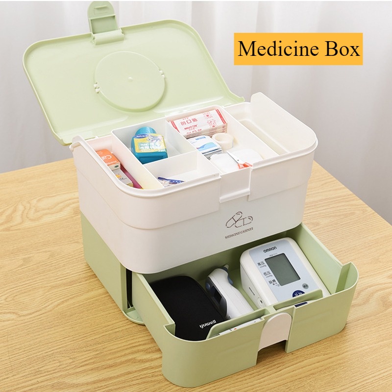 Home First Aid Box Portable Medicine Drawer Container with Handle Kotak ...