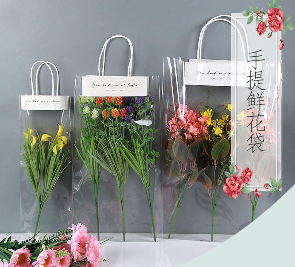 2pcs Florist Decoration Long Tote PVC Clear Bag Flower Bouquet Bagging ...