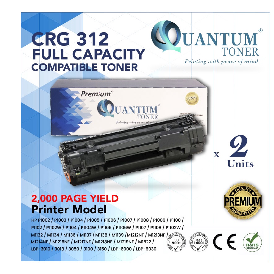 2x Full Cap 2000 Page Canon Cartridge 312 Compatible Toner LBP3010 ...