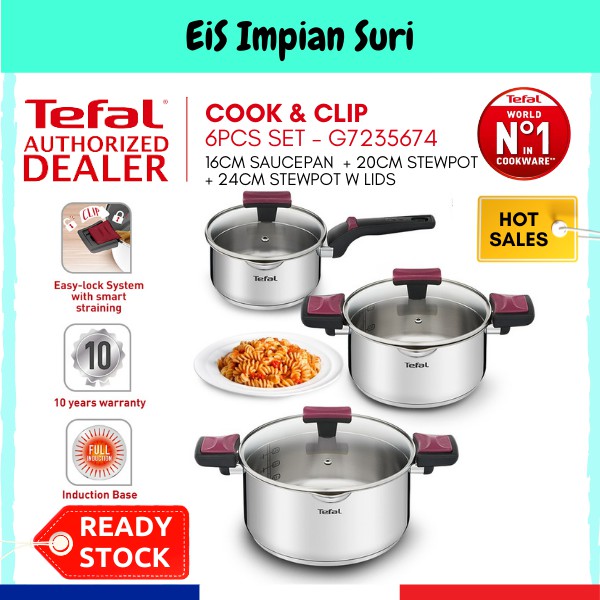 (Ready Stock!!) Tefal Cook & Clip 6 pcs Set (G723S674) Induction Base ...