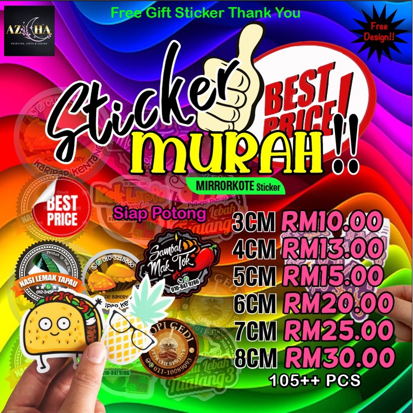 @105pcS@STICKER FREE DESIGN@STICKER LABEL MURAH& SANGAT BERKUALITI ...