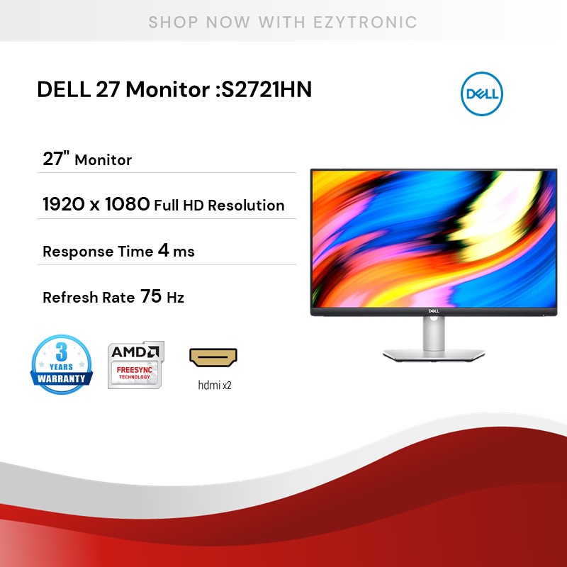Dell 27 Monitor S2721HN with AMD FreeSync Technology for Gaming Home ...