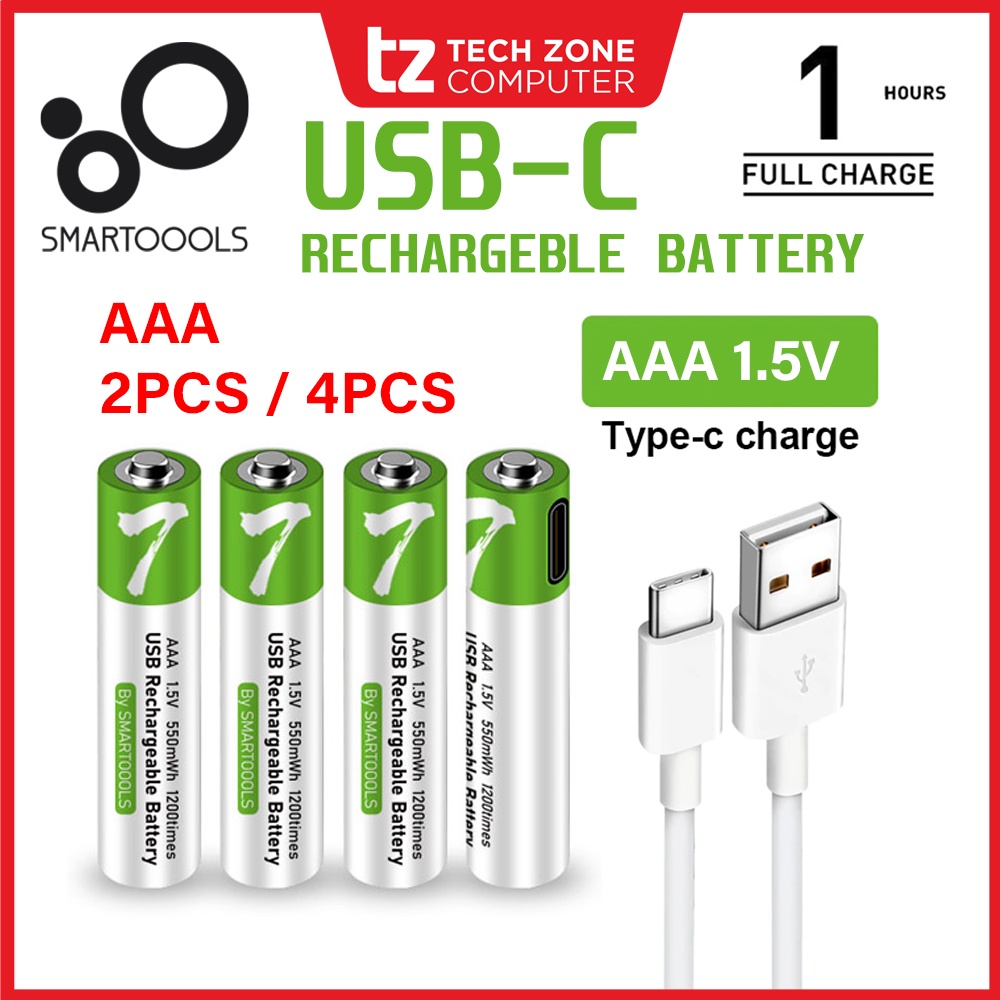 SMARTOOOLS Type C USB Cable Rechargeable Battery 1.5V AAA USB-C Type-C ...