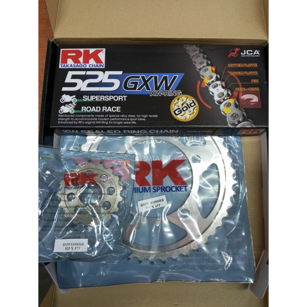 BMW S1000R SPORCKET SET RK ORIGINAL (525 GOLD GXW RING CHAIN 120-17/45 ...