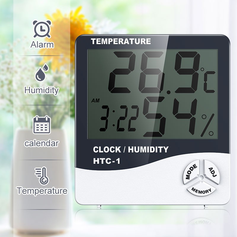 Digital Hygrometer Home Temperature Humidity Meter Digital Clock ...