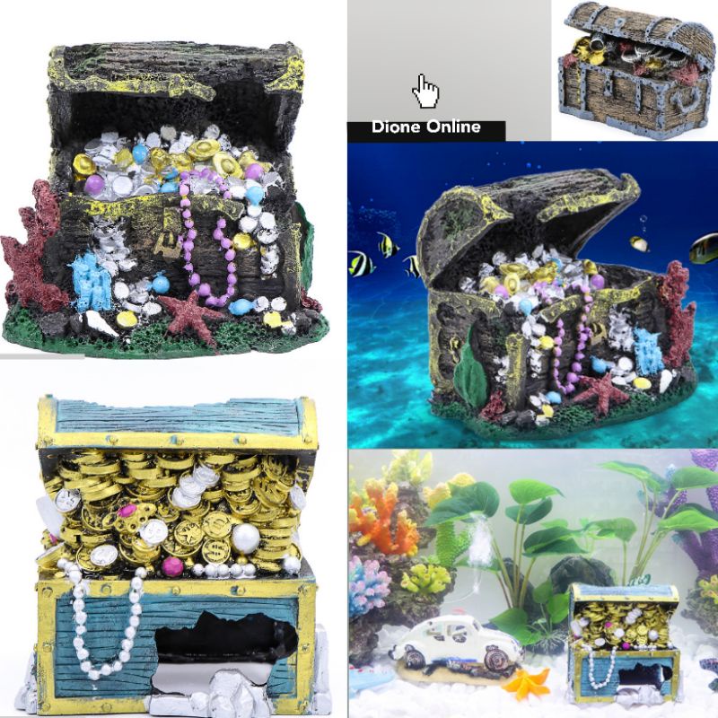 (NEW) Aquarium Decoration Treasure Box Fish Tank Ornaments Simulation ...