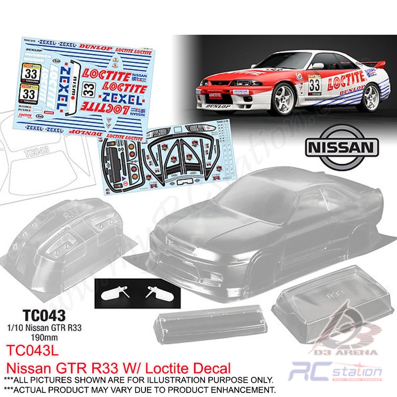 Team C Racing Clear Body Shell TC043 1/10 Nissan GTR R33 (Width 190mm ...