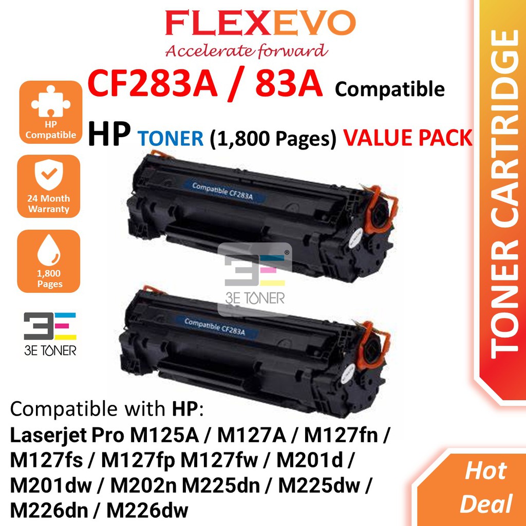 (2 UNIT) Compatible 83A Black CF283A Toner LaserJet Pro MFP M125a ...