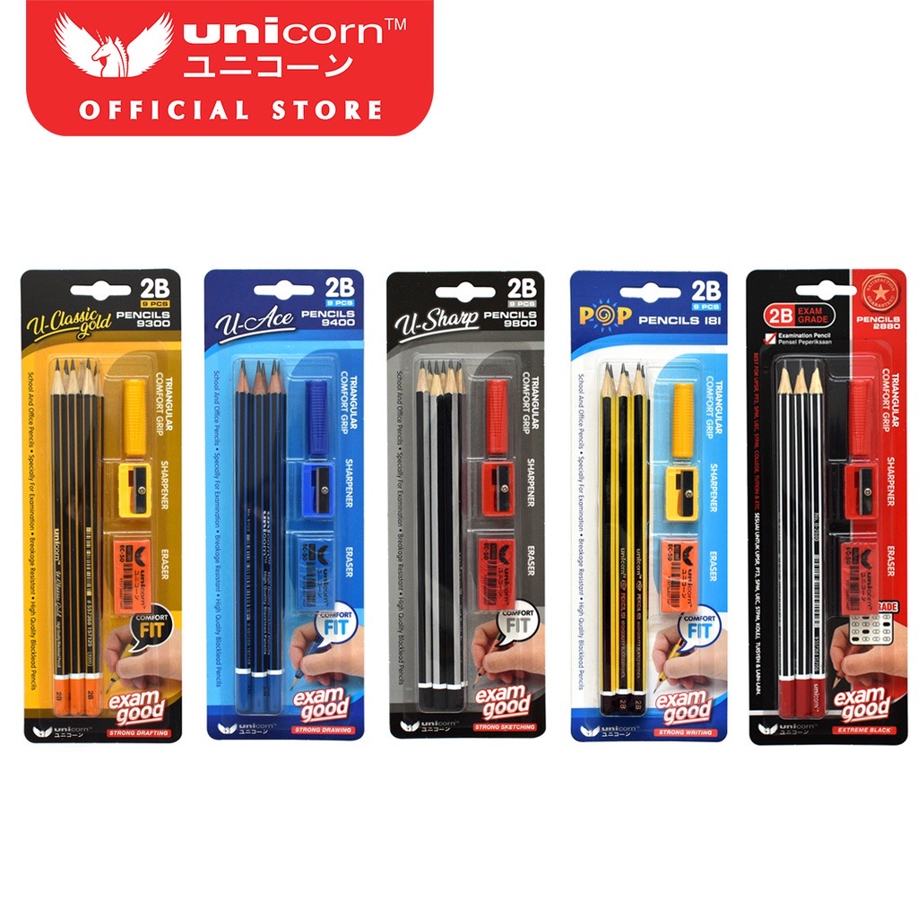 Unicorn 2B Pencil Set With Sharpener Eraser | Shopee Malaysia