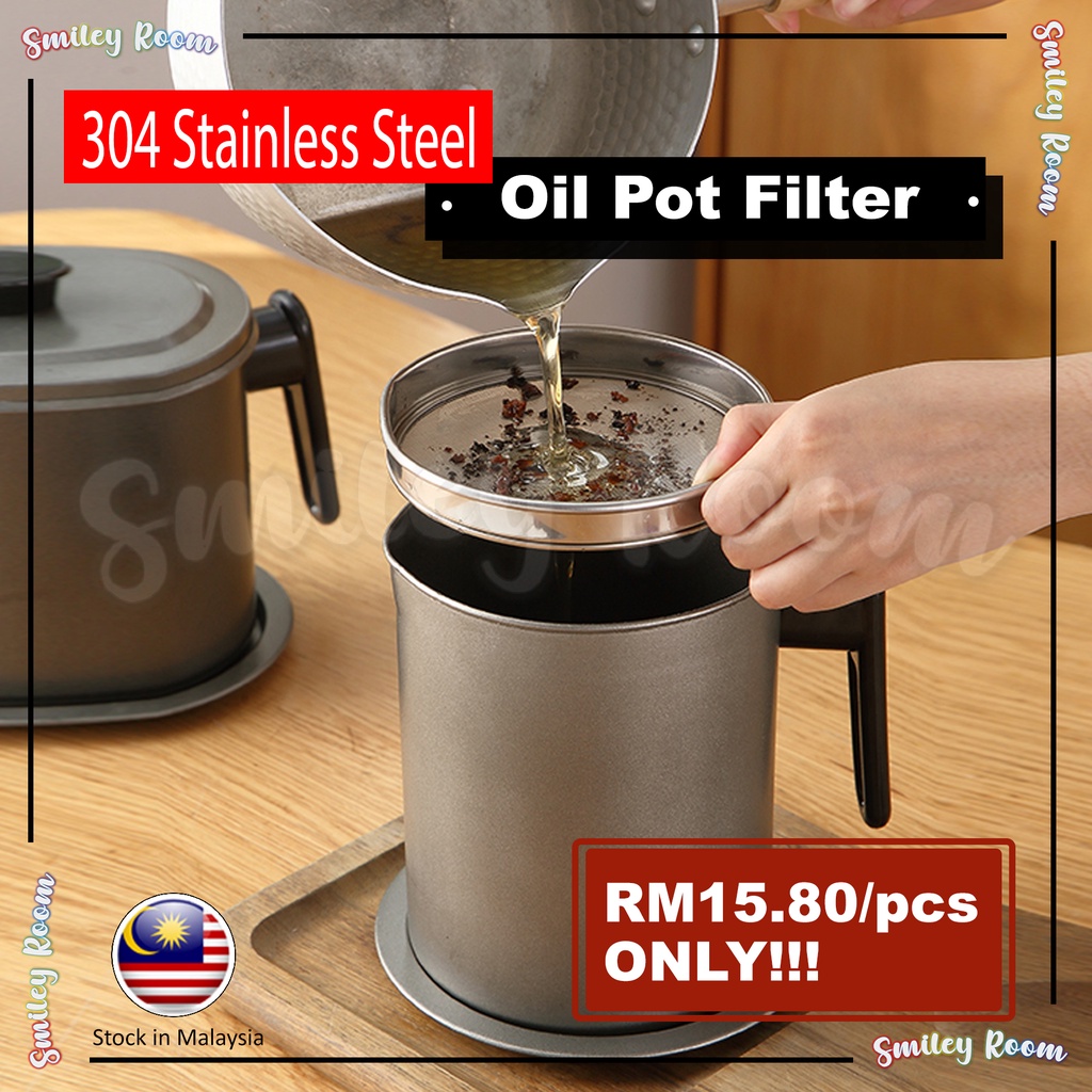[Ready Stock] 1.5L 304 Stainless Steel Oil Pot Filter Oil Storage ...