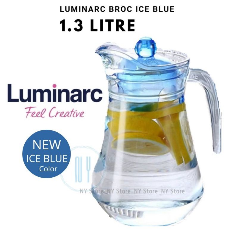 Luminarc ARC Ice Blue Jug Glass Water Pitcher with Lids 1.3L Jag Kaca ...