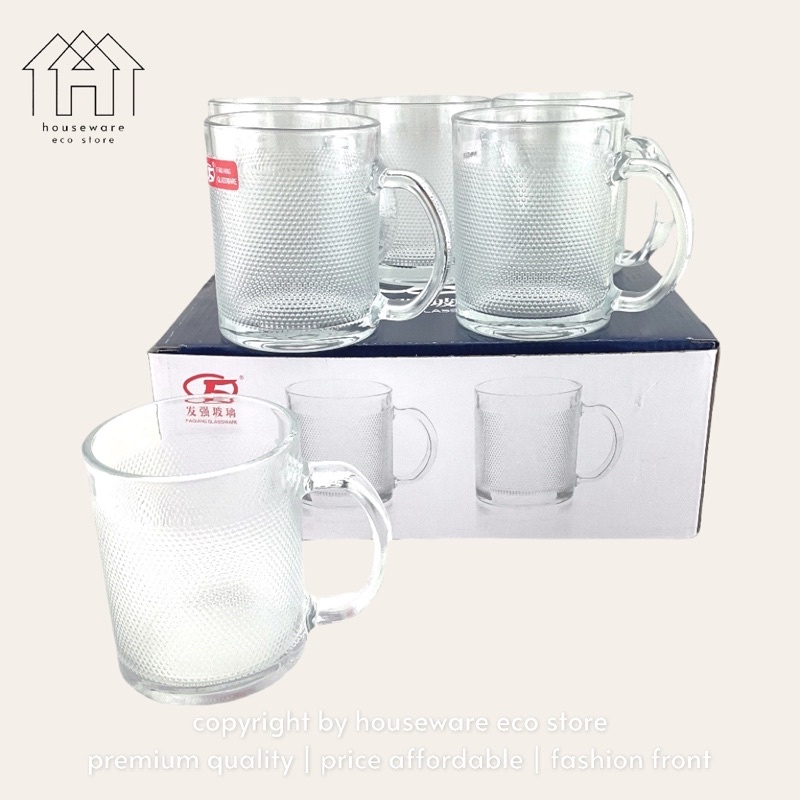 6pcs 300ml Glass Cup With Hander | Gelas Glass Tumbler, Glass Cup set ...