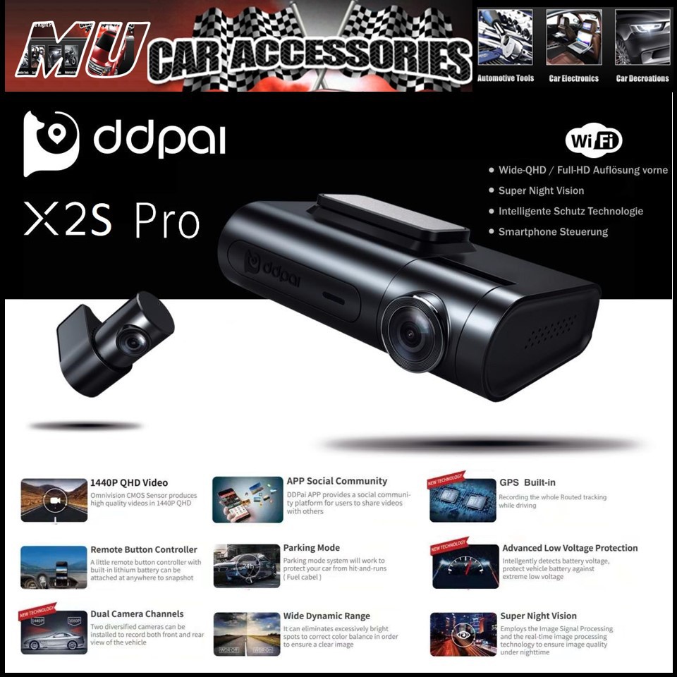 DDpai X2S Pro Car Camera 1440P FHD Night Vision Recording Dash Cam Dual ...