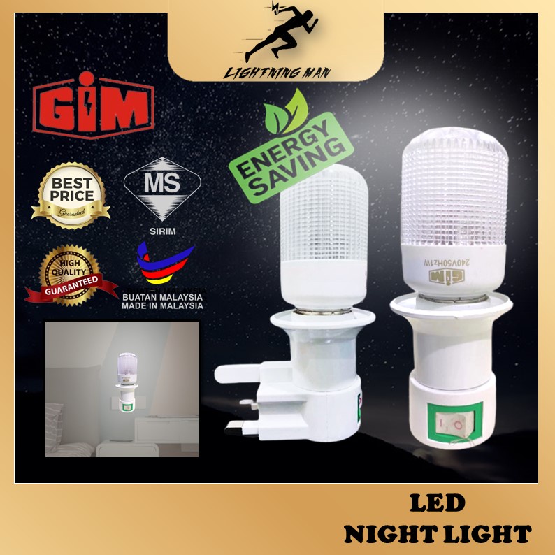 GIM LED Night Light / E27 LED Day Light Bulb / 3 Pin Holder Plug / Dim Light / Saving Lamb LED ...