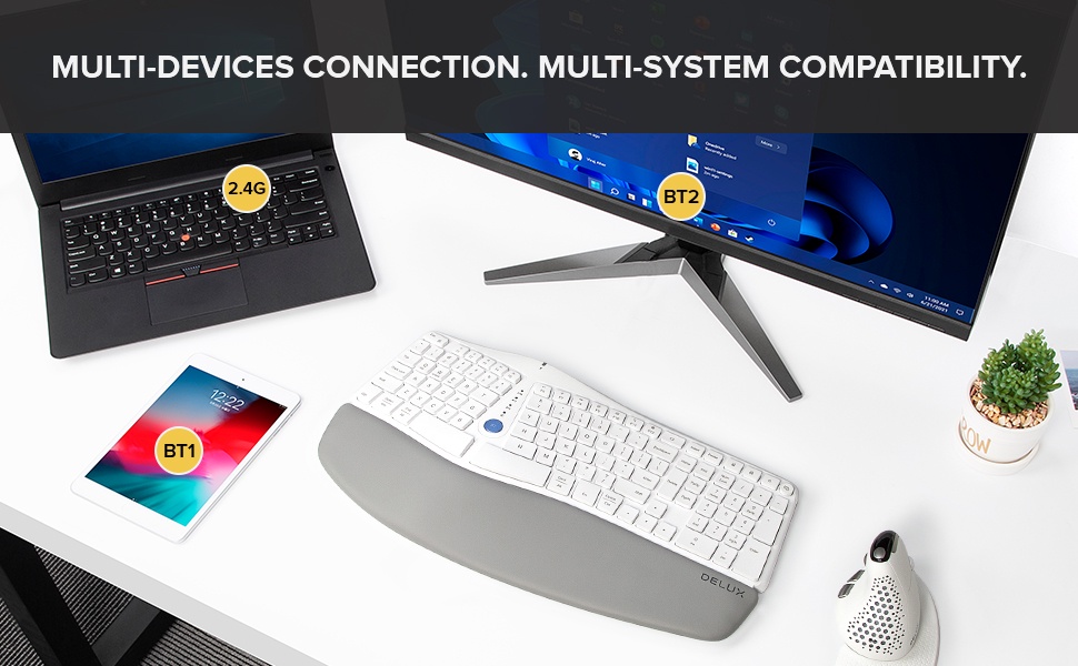 DELUX GM901D Wireless Ergonomic Split Keyboard With 2.4G USB Dngle ...