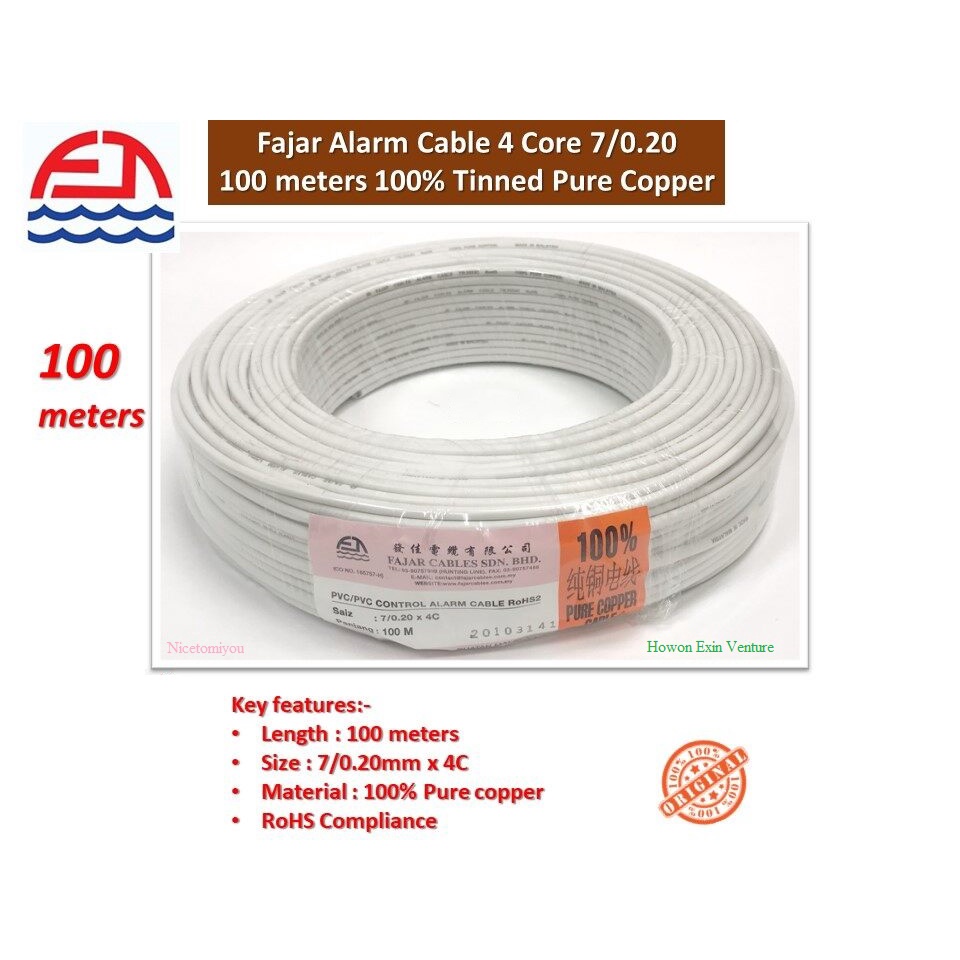 Fajar Alarm Cable 4 Core 7/0.20 100 meters 100% Tinned Pure Copper ...