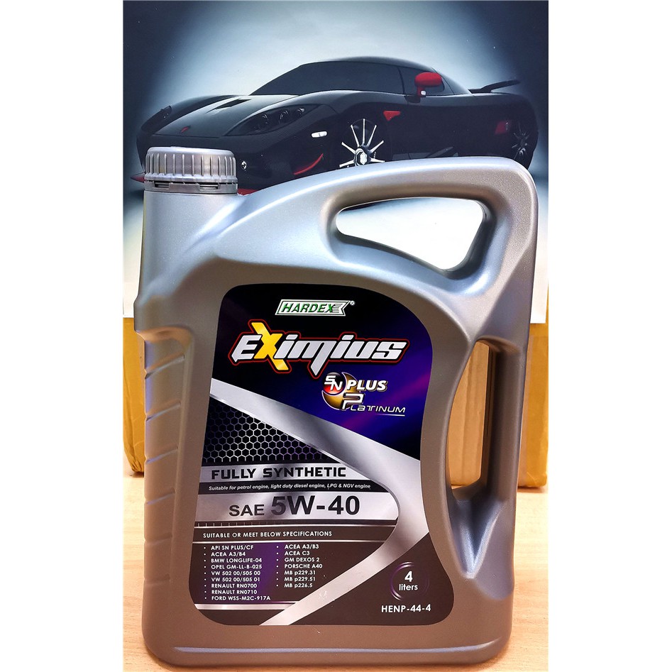 Hardex Eximius SN PLUS Platinum Fully Synthetic Engine oiL SAE 5w-40 SN PLUS timemax | Shopee ...