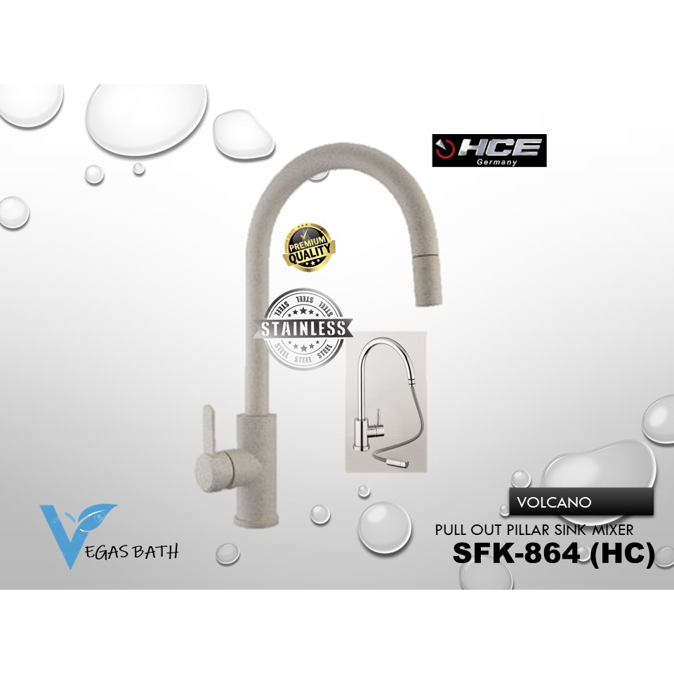 HCE VOLCANO TAP-KITCHEN TAP-PULL OUT PILLAR SINK MIXER-STAINLESS STEEL ...