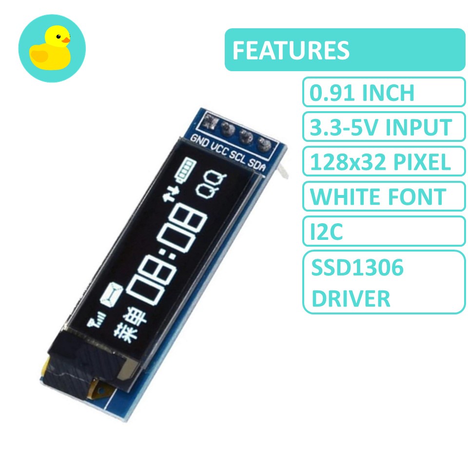 0.91 Inch I2C Graphic OLED Display 128x32 White Backlight | Shopee Malaysia