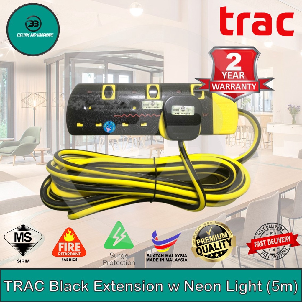 【SIRIM】 5M TRAC Extension Socket Multiple Plug Adaptor Trailing w Neon ...