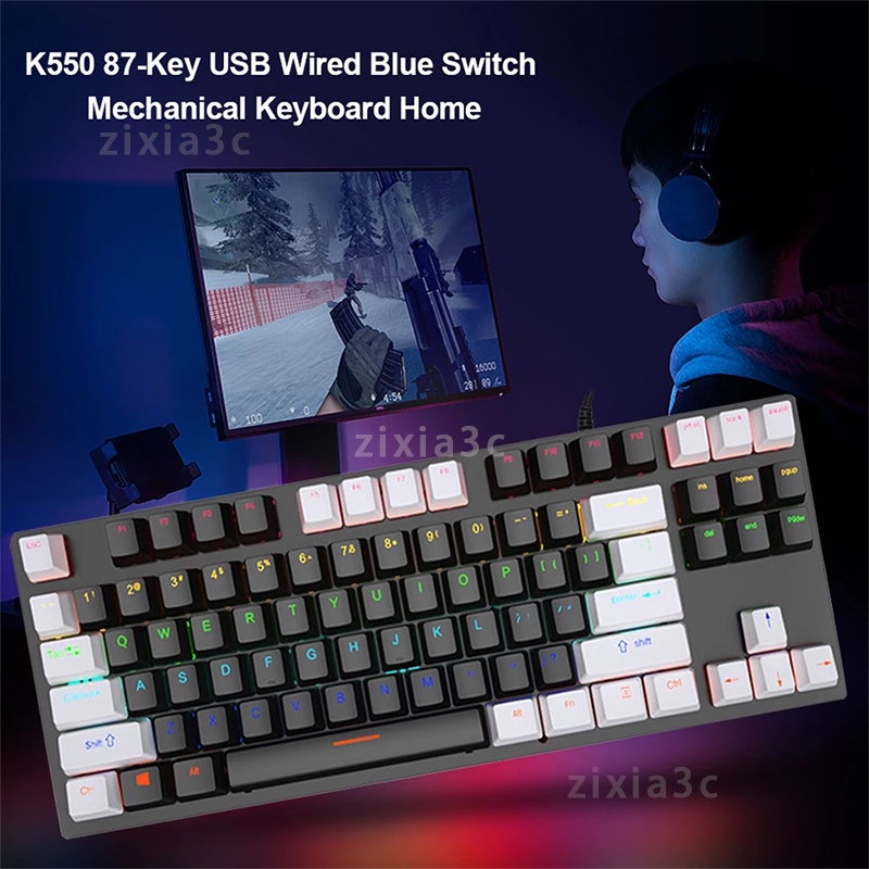 K550 Mechanical USB Wired Keyboard 87 Keys Gamer Keyboards For PC Colorful LED Illuminated ...
